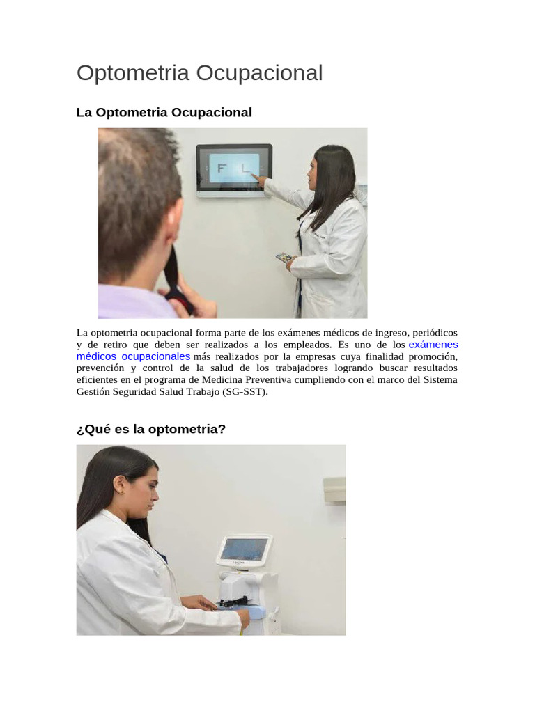 Exámenes de Optometría Ocupacional | PDF | Lentes | Optometría