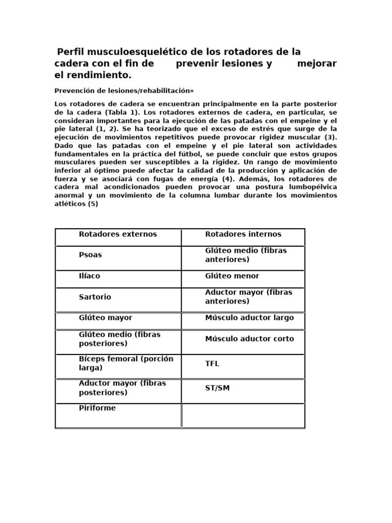 Perfil Musculoesquelético de Los Rotadores de La Cadera Con El Fin de ...