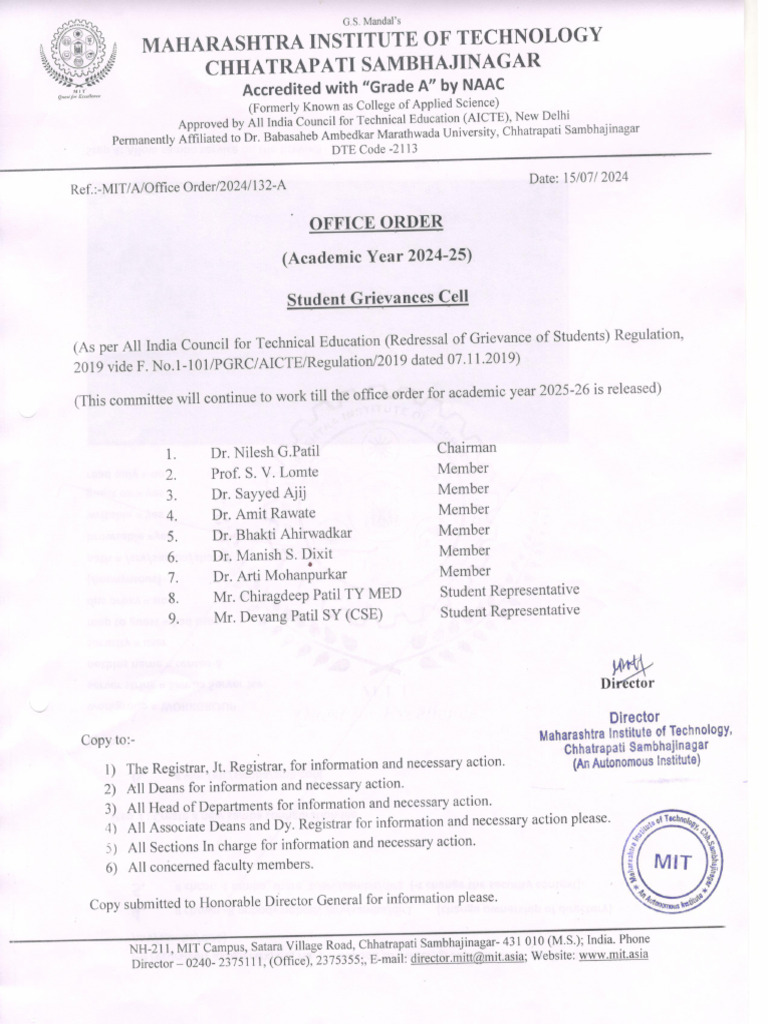 Student Grievances Cell Amended Copy 1 | PDF