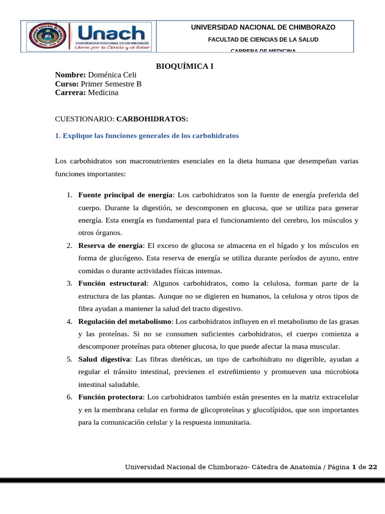 Cuestionario de Carbohidratos | PDF | Polisacárido | Carbohidratos
