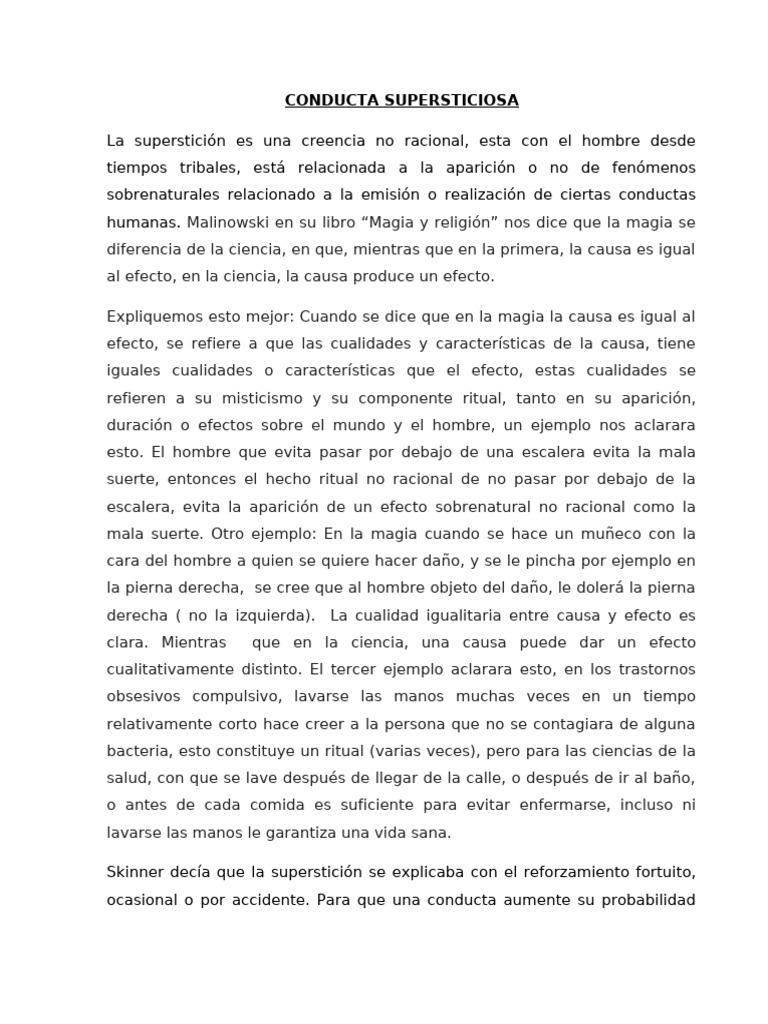 Conducta Supersticiosa y su Origen | PDF | Supersticiones | Conceptos ...