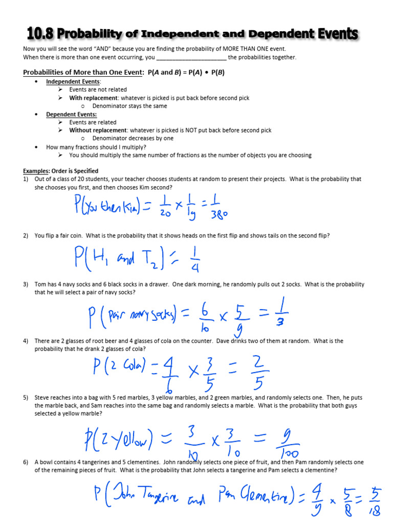 Dependent and Independent Events Answer | PDF