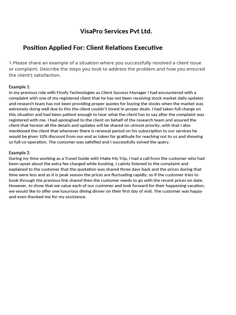 VisaPro Services PVT LTD - Example Shared | PDF