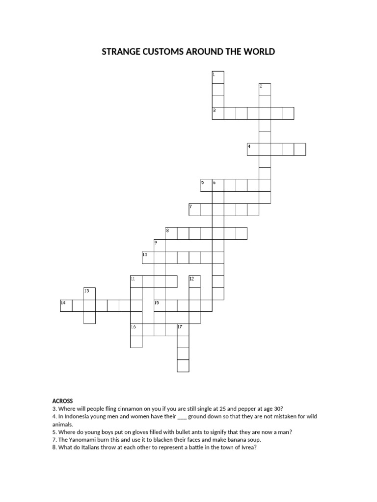 Crossword Strange Customs Around The World | PDF