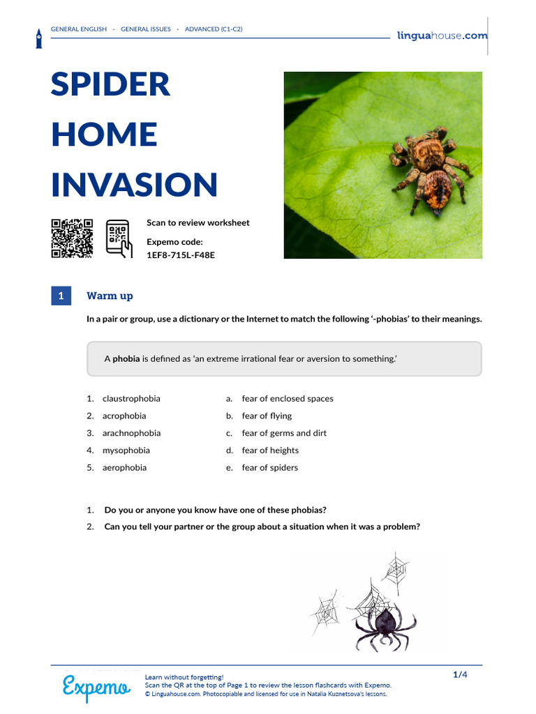 Spider Home Invasion British English Teacher C1 C2 | PDF | Spider | Fear