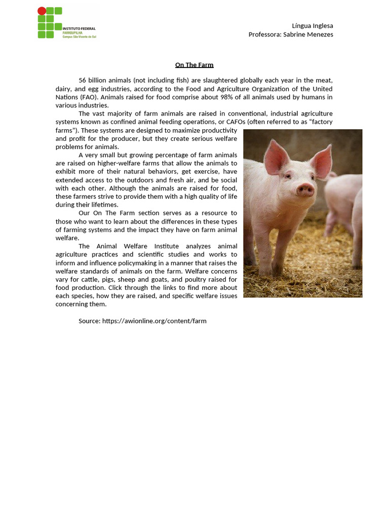 On The Farm - Animal Welfare | PDF