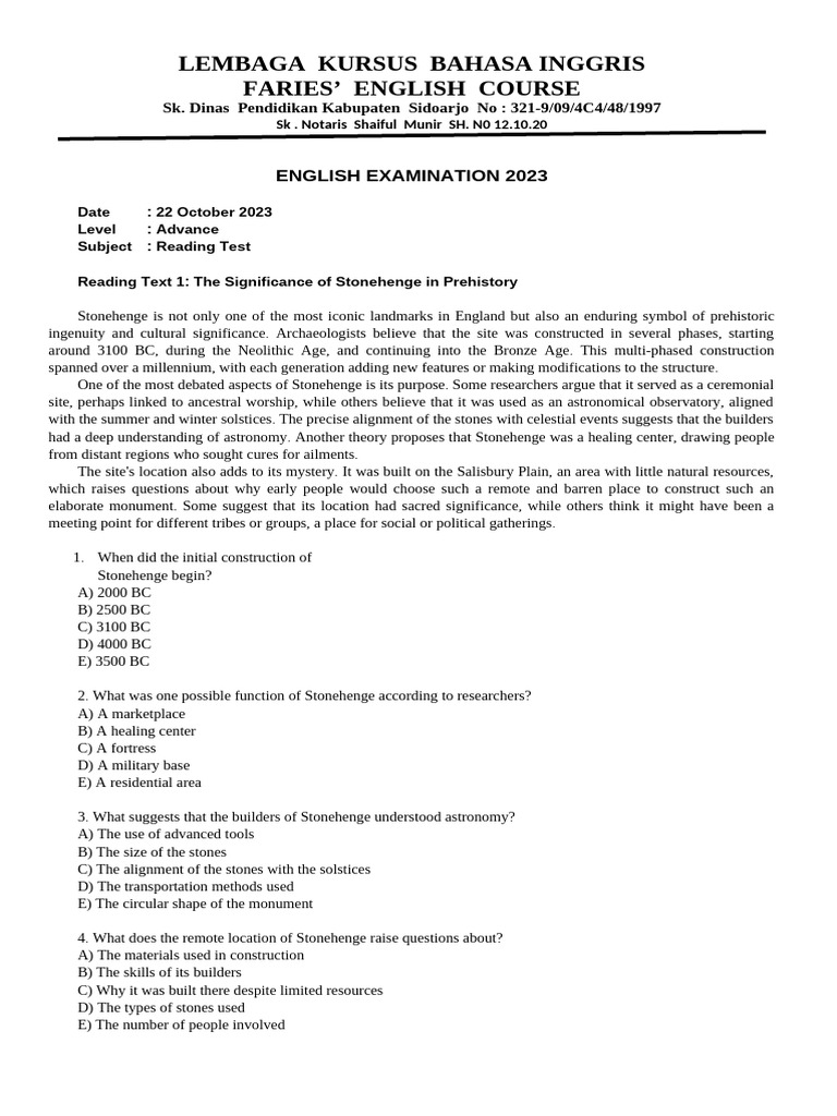 ADVANCE reading | PDF | Stonehenge