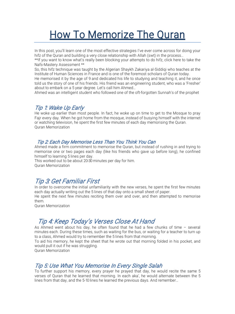 Steps to Memorize the Quran Effectively | PDF