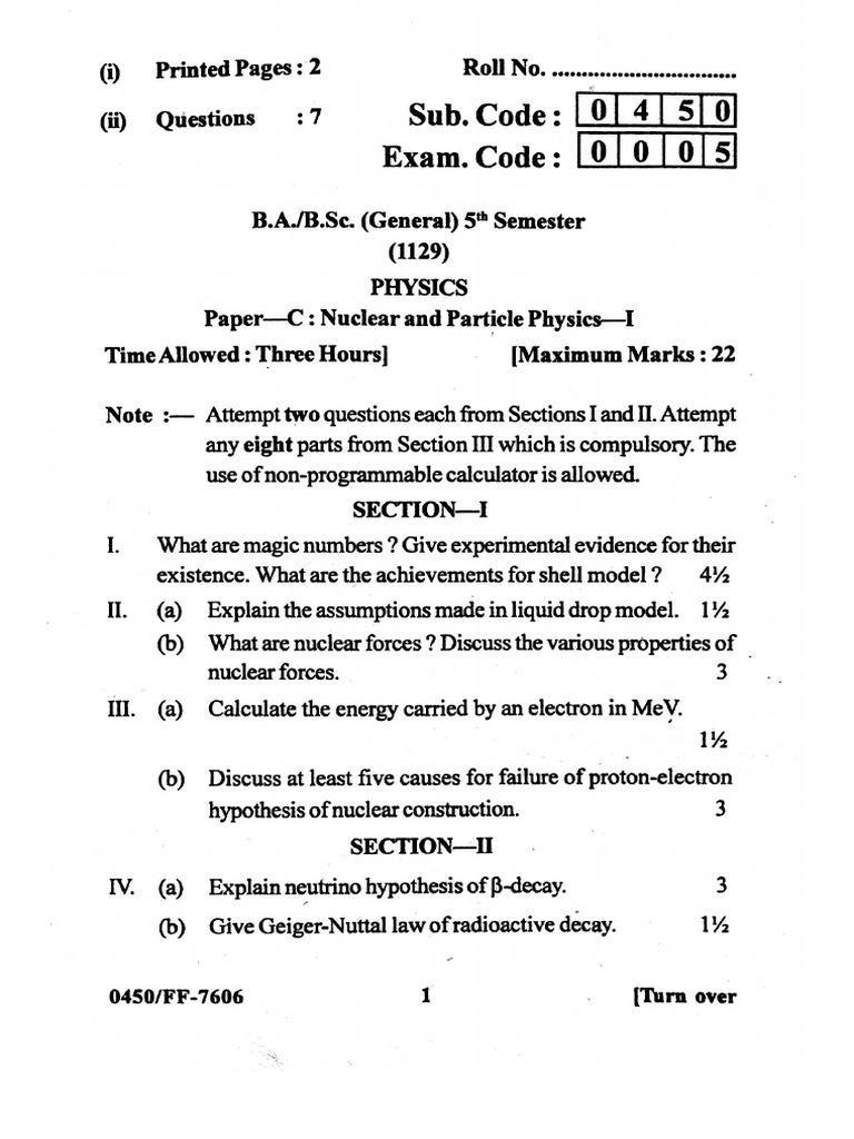 B.A B.SC General 5th Sem Physics Nuclear and Particle Physics-I Paper-C ...