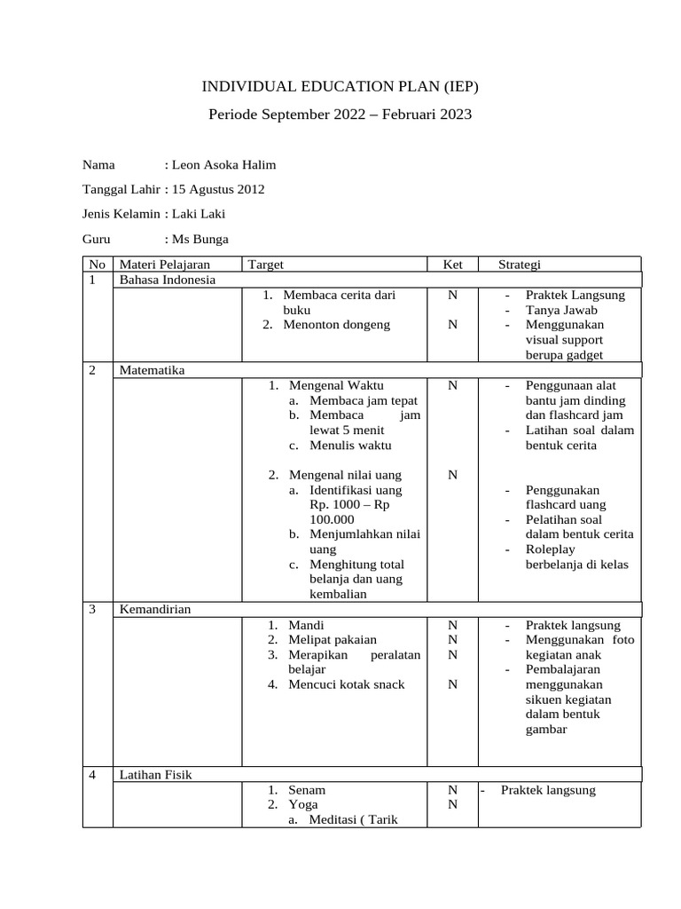 Individual Education Plan | PDF