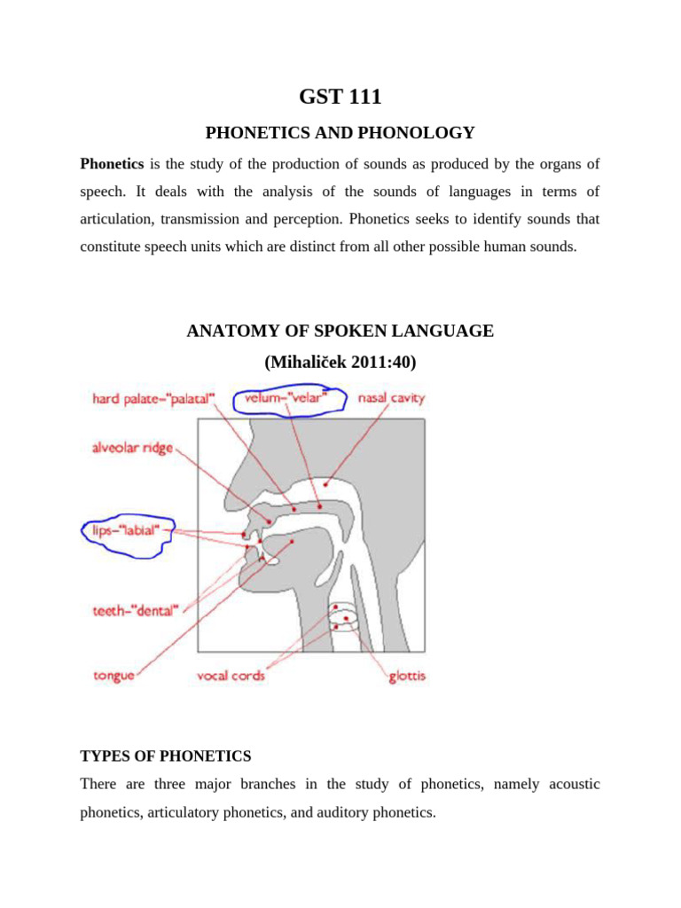 GST 111 Phonetics and Phonology | PDF | Phonetics | Phonology