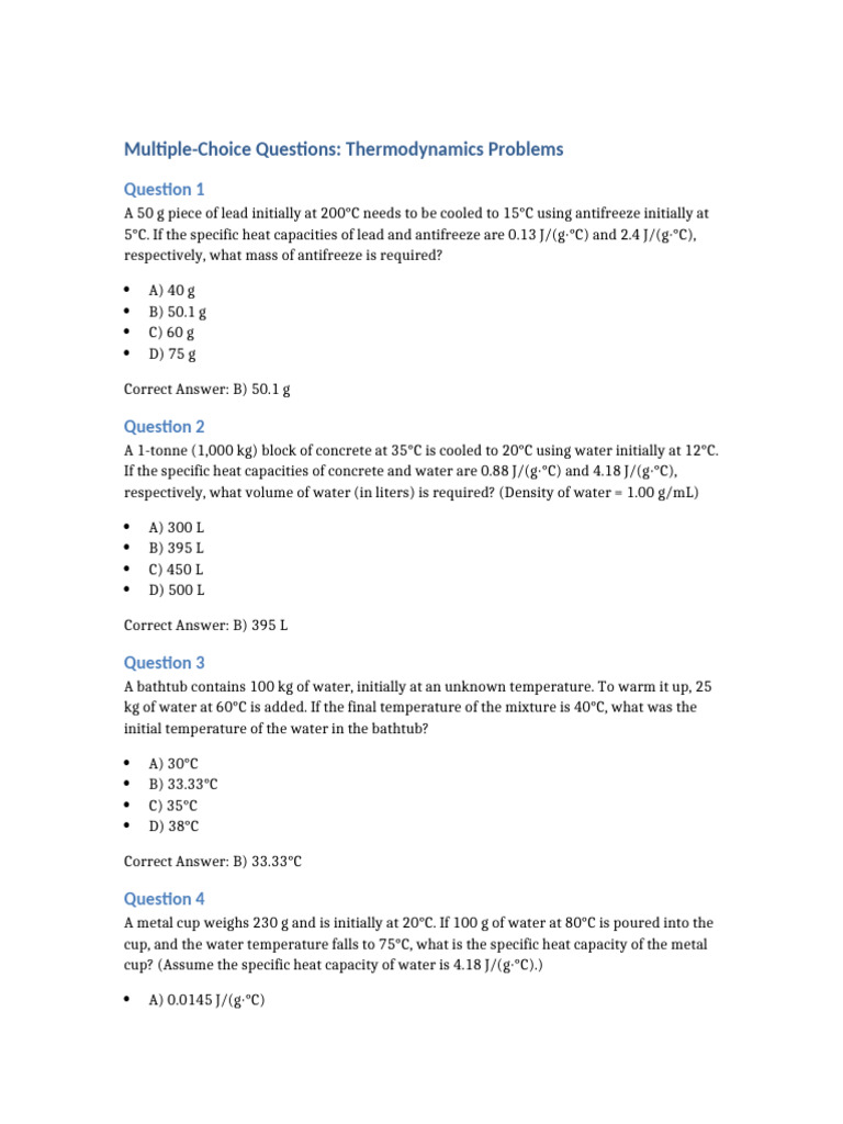 Thermodynamics Multiple-Choice Questions | PDF