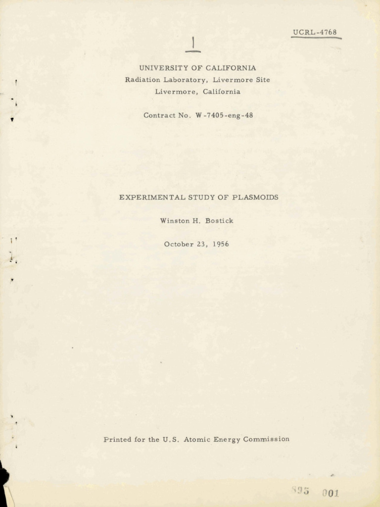 1956 - Winston Harper Bostick - Experimental Study of Plasmoids | PDF ...