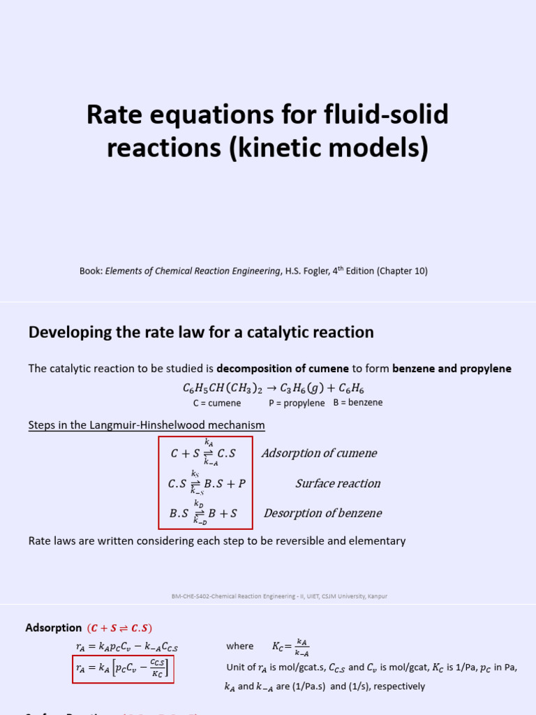 Fluid-Solid Reaction Kinetics | PDF | Chemical Equilibrium | Adsorption