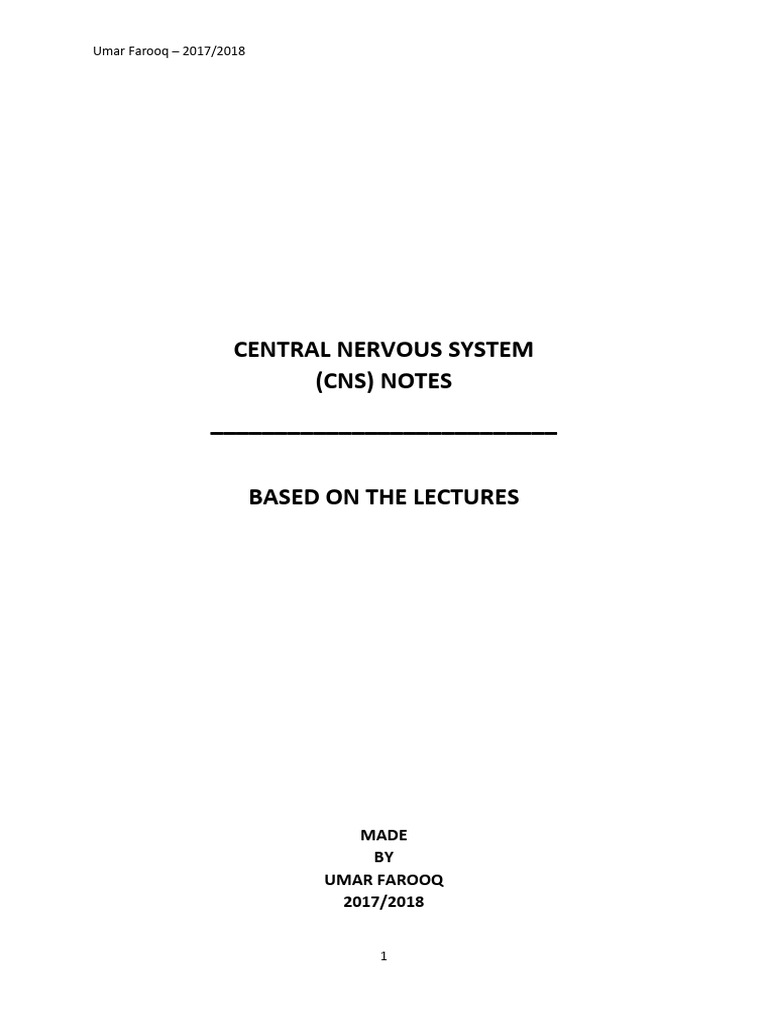 CNS Notes | PDF | Striatum | Cerebral Cortex