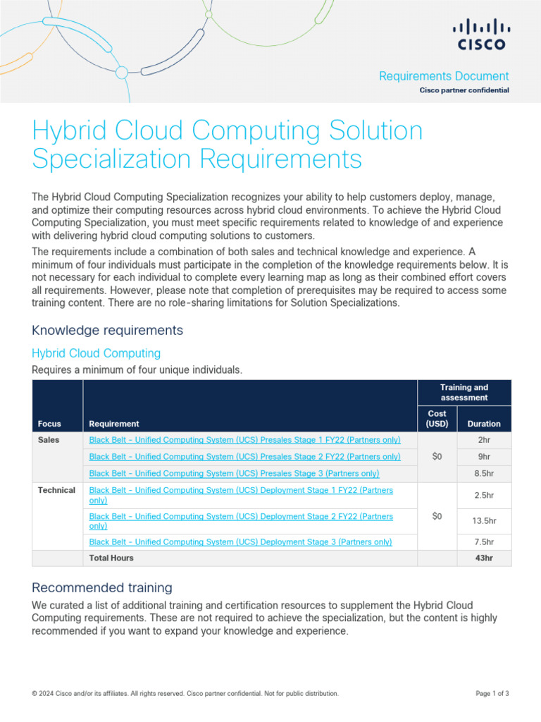 Hybrid Cloud Computing Solution Specialization Requirements Pdf Cloud Computing Computing
