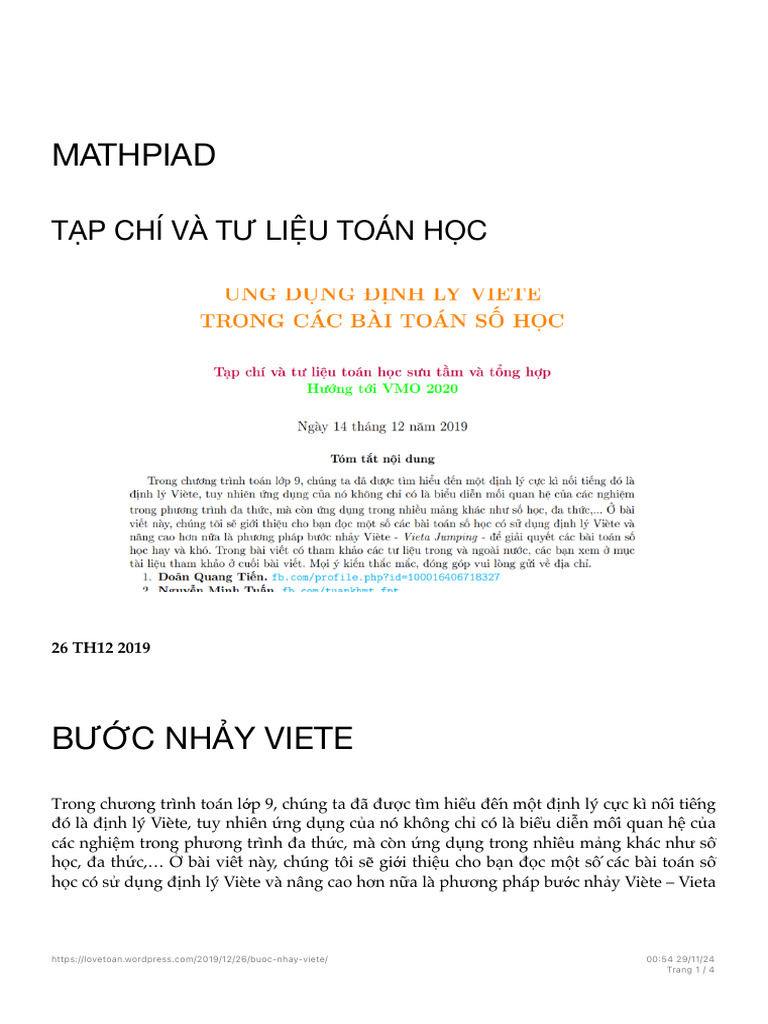 Bước Nhảy Viete - Mathpiad | PDF
