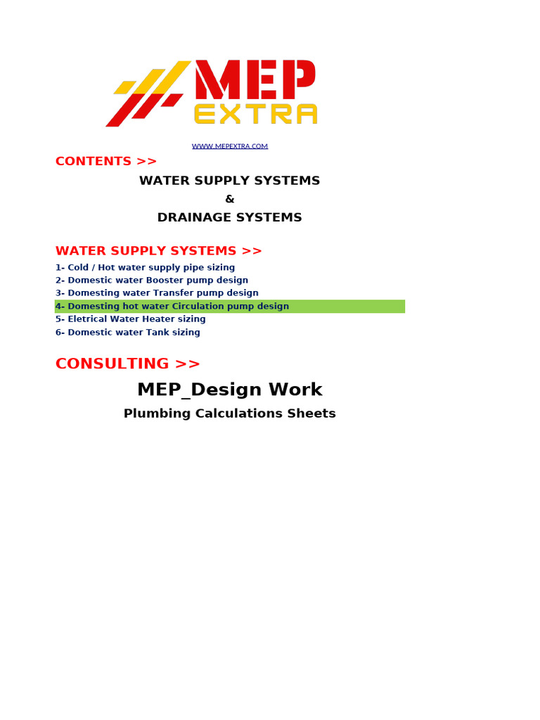 MEP Hot Water Circulating Pump Calculation | PDF | Water Heating | Pipe ...