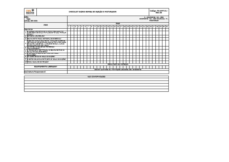 FO-SMT-31 Checklist Diário - Bomba de Injeção | PDF