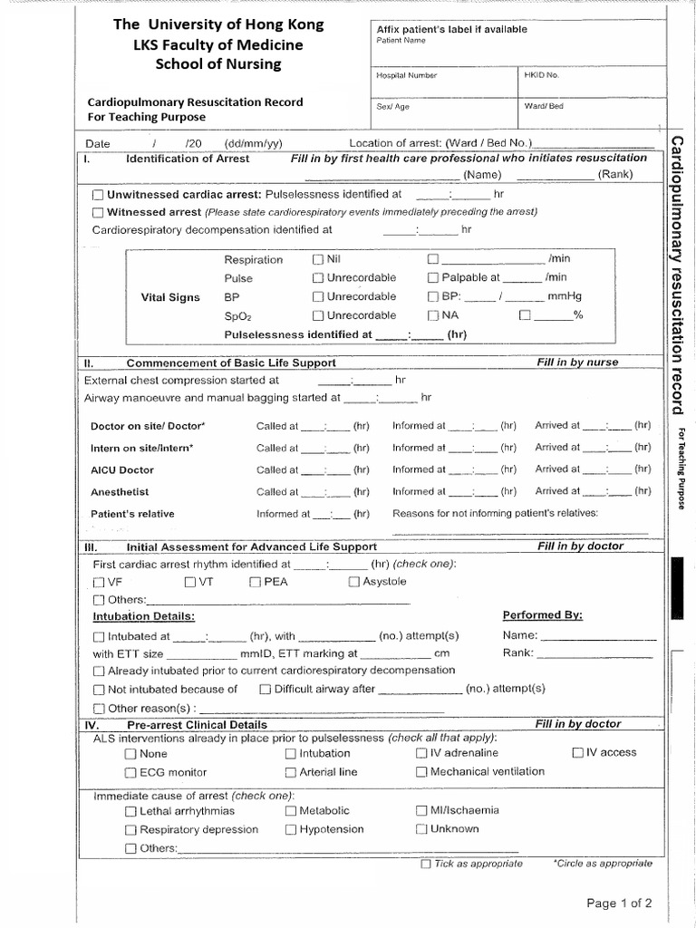 Resuscitation Form Sample | PDF