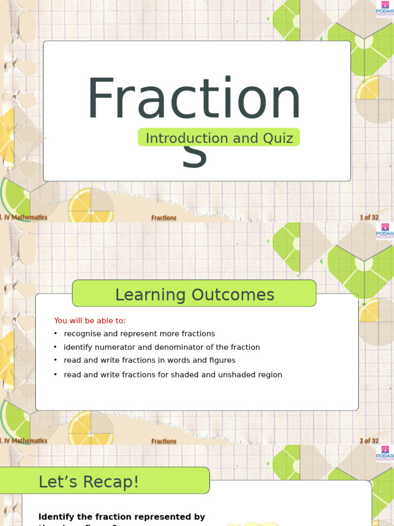 PPT1 CB IV Math Fractions | PDF | Mathematical Notation | Algebra