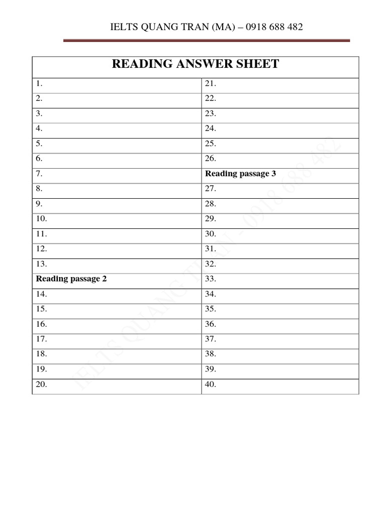 IELTS Reading Answer Sheet | PDF