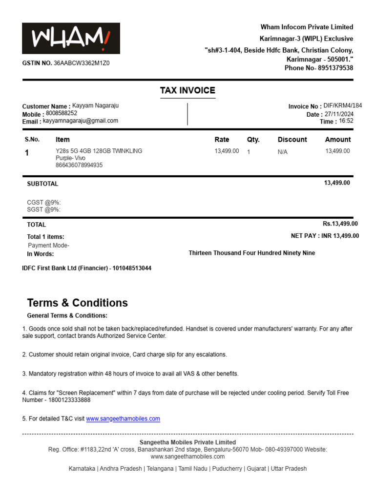 WHAM (1) | PDF | Invoice | Payments