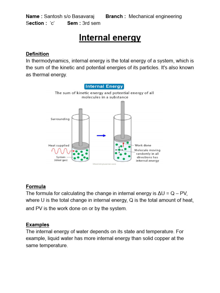 Thermodynamics: Internal Energy & Enthalpy | PDF