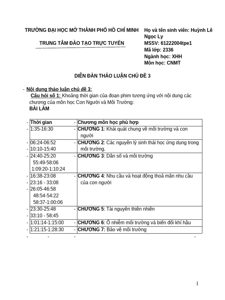 Mẫu Trình Bày Chủ Đề Diễn Đàn Môn CNMT CTĐTTT | PDF