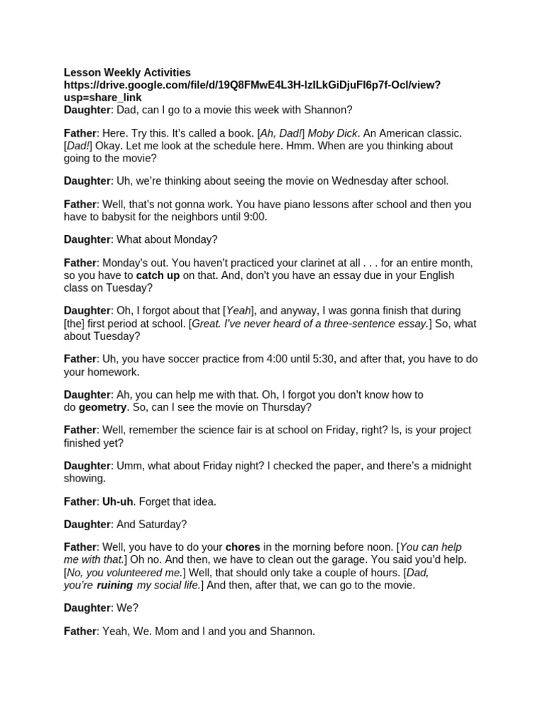 12 Lesson Weekly Activities | PDF