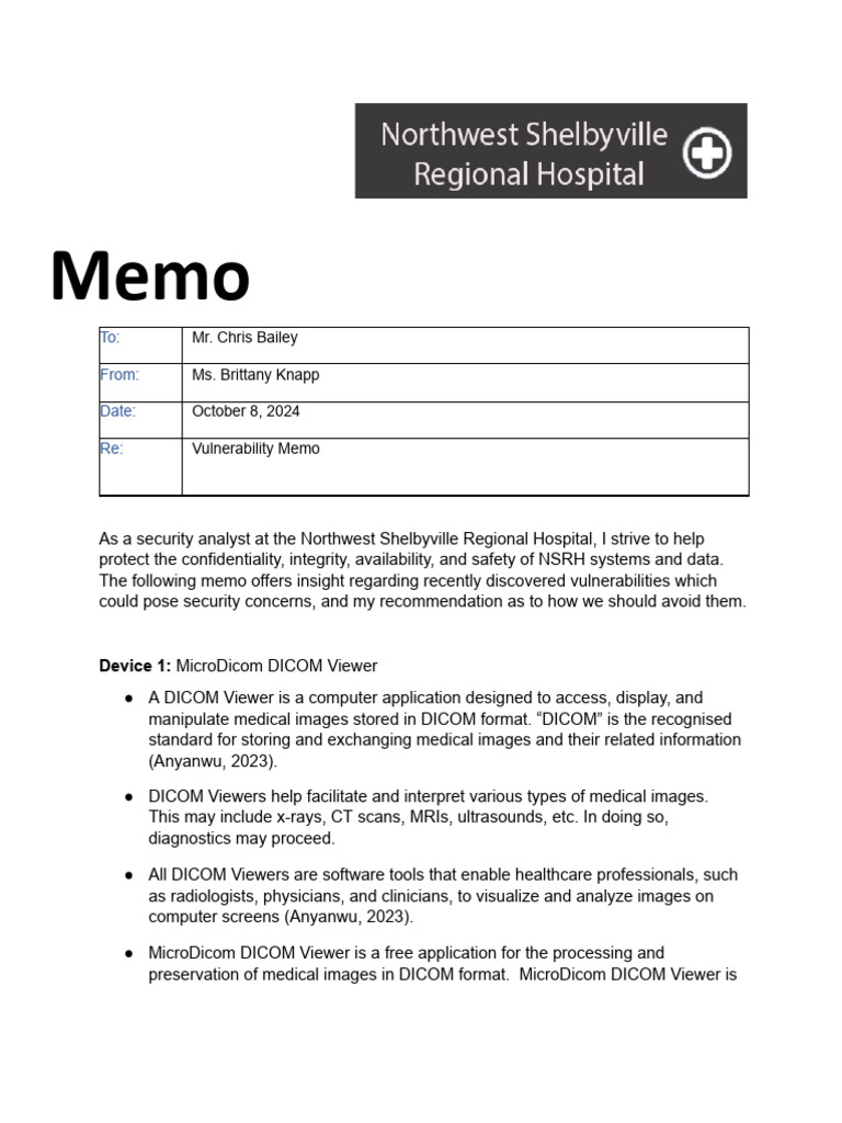 Vulnerability Memo | PDF | Medical Imaging | Vulnerability (Computing)