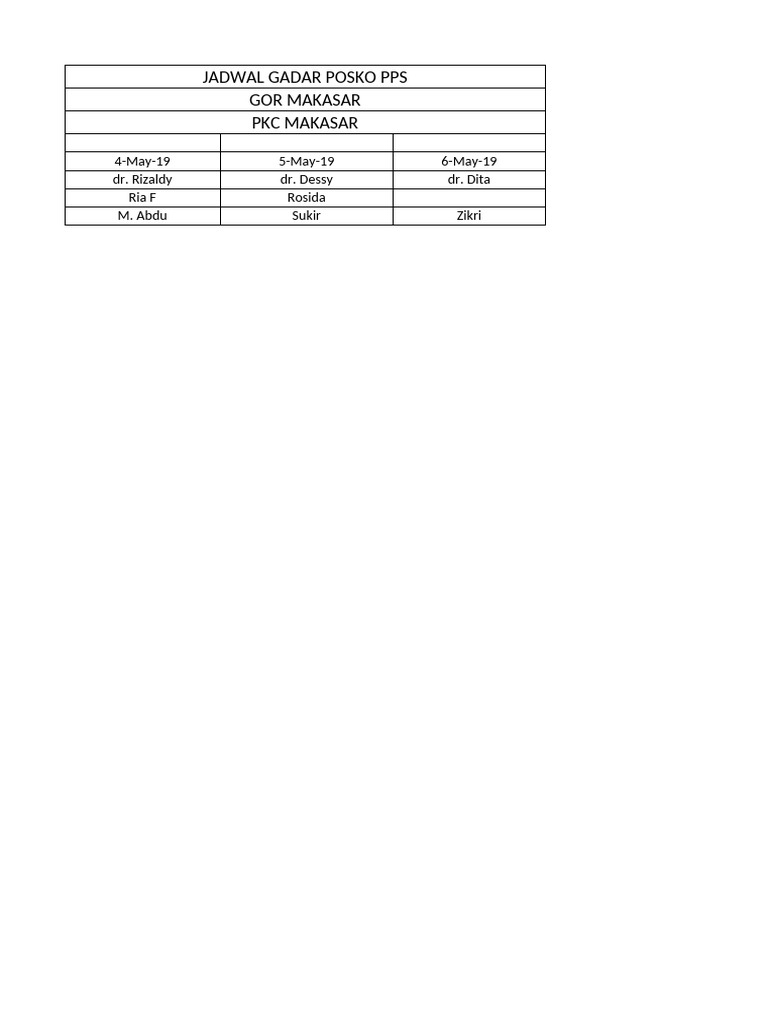 Jadwal Gadar Posko Pps Gor Makasar PKC Makasar | PDF