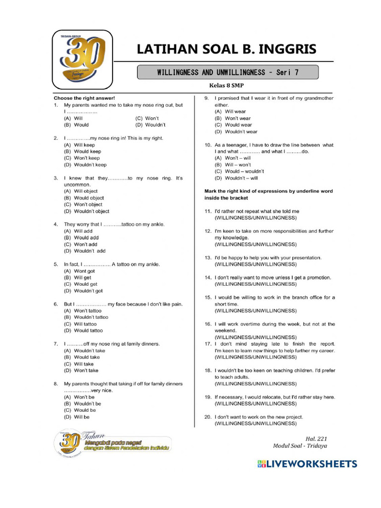 Willingness and Unwillingness Worksheet | PDF