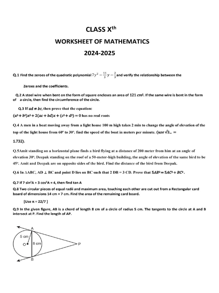 Worksheet Class 10th | PDF