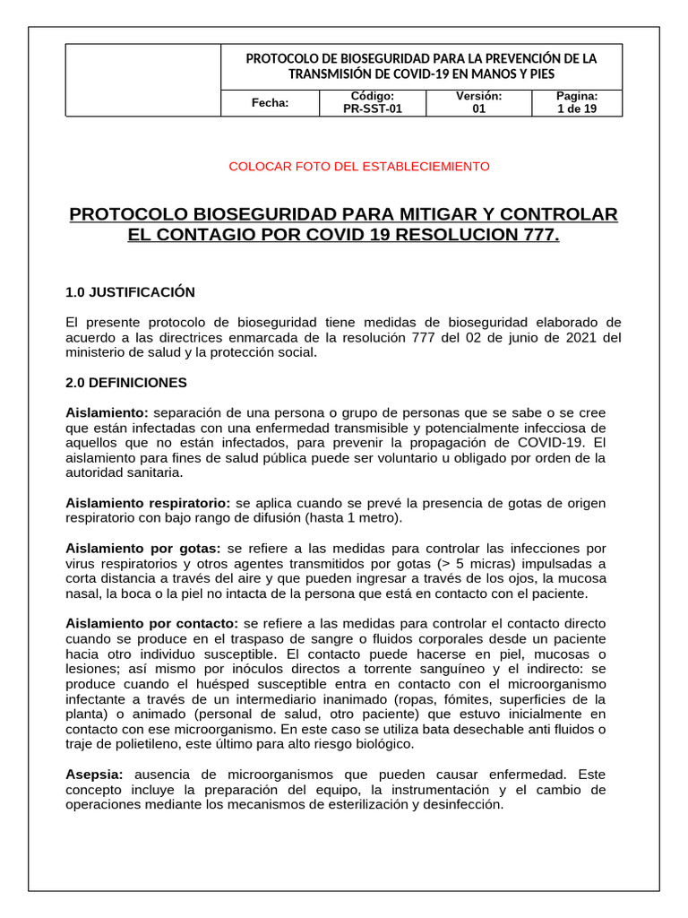 PR-SST-01 Protocolo de Bioseguridad Manicure y Pedicure | PDF | Lavado de manos | Residuos