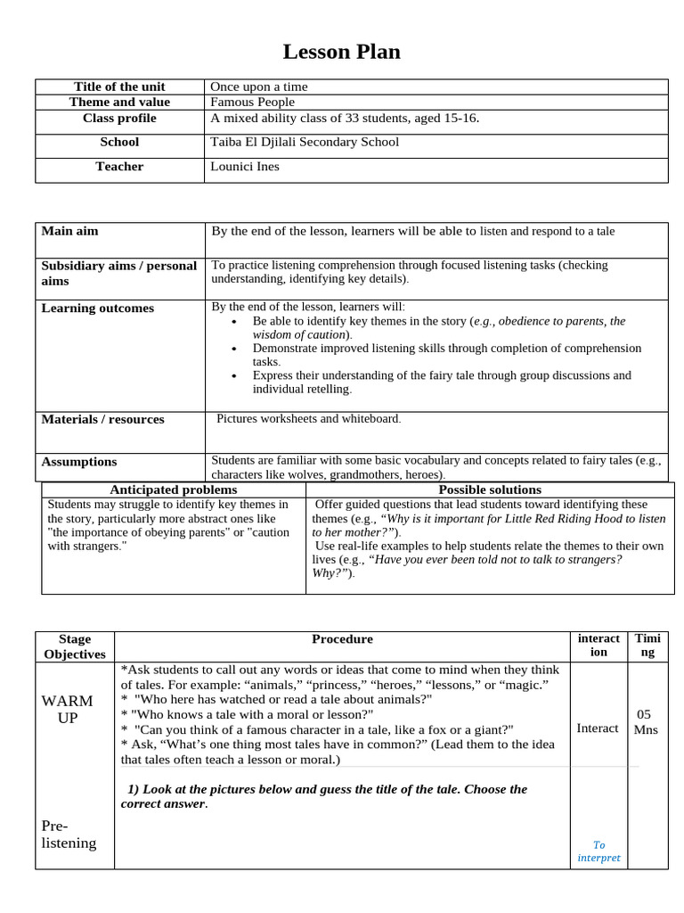 Lesson-plan-template | PDF | Little Red Riding Hood | Reading Comprehension