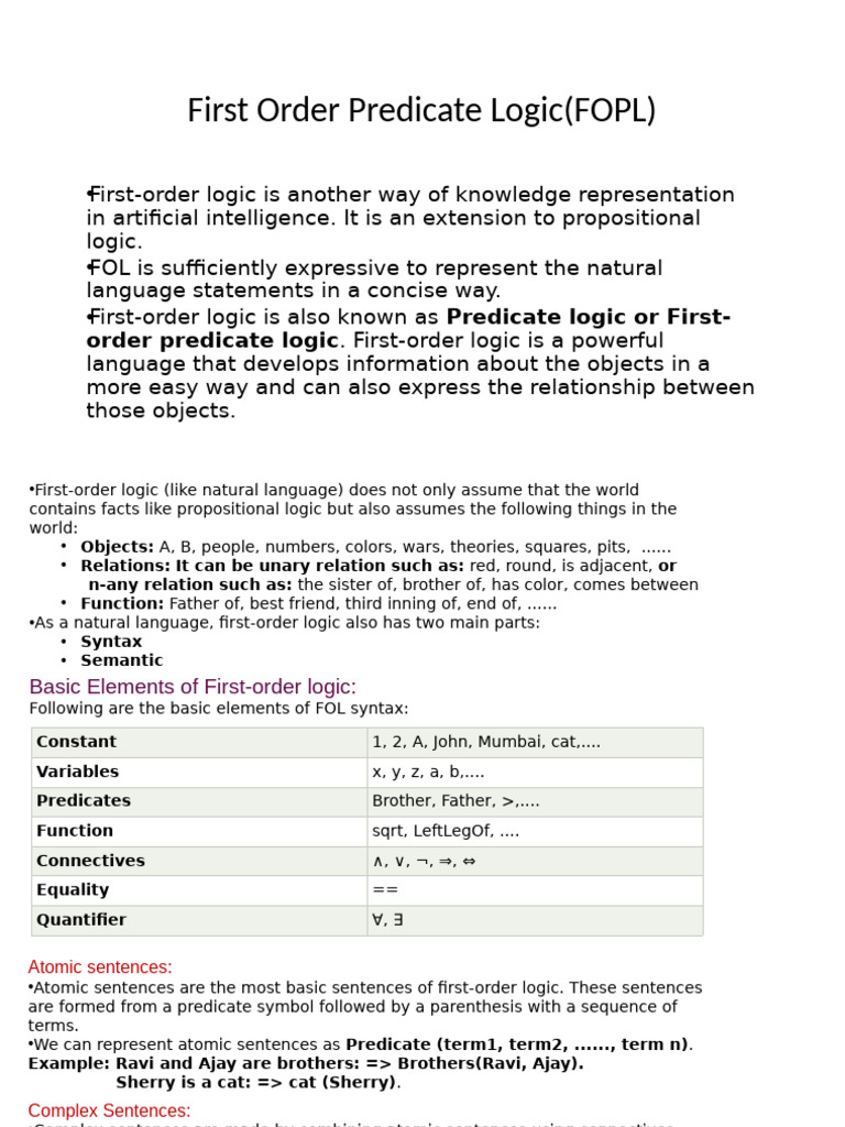 FOPL | PDF | First Order Logic | Logic