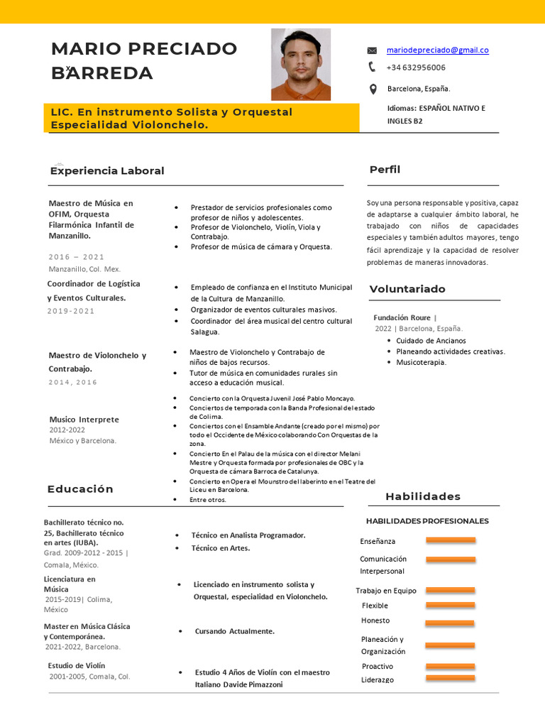 CV Mario Español Música | PDF | Orquestas | Música de cámara