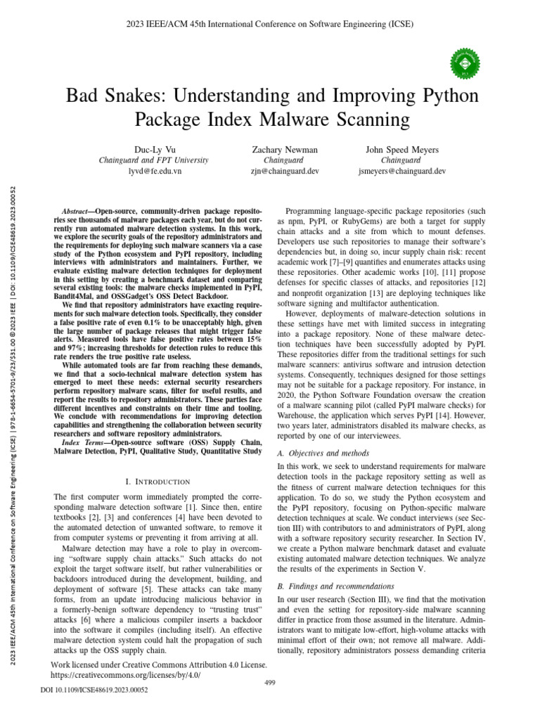 Bad Snakes Understanding and Improving Python Package Index Malware Scanning | PDF | Malware ...
