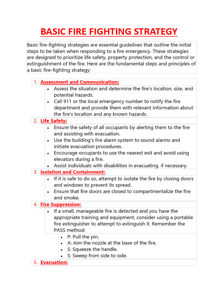 Basic Fire Fighting Strategy | PDF | Firefighting | Firefighter