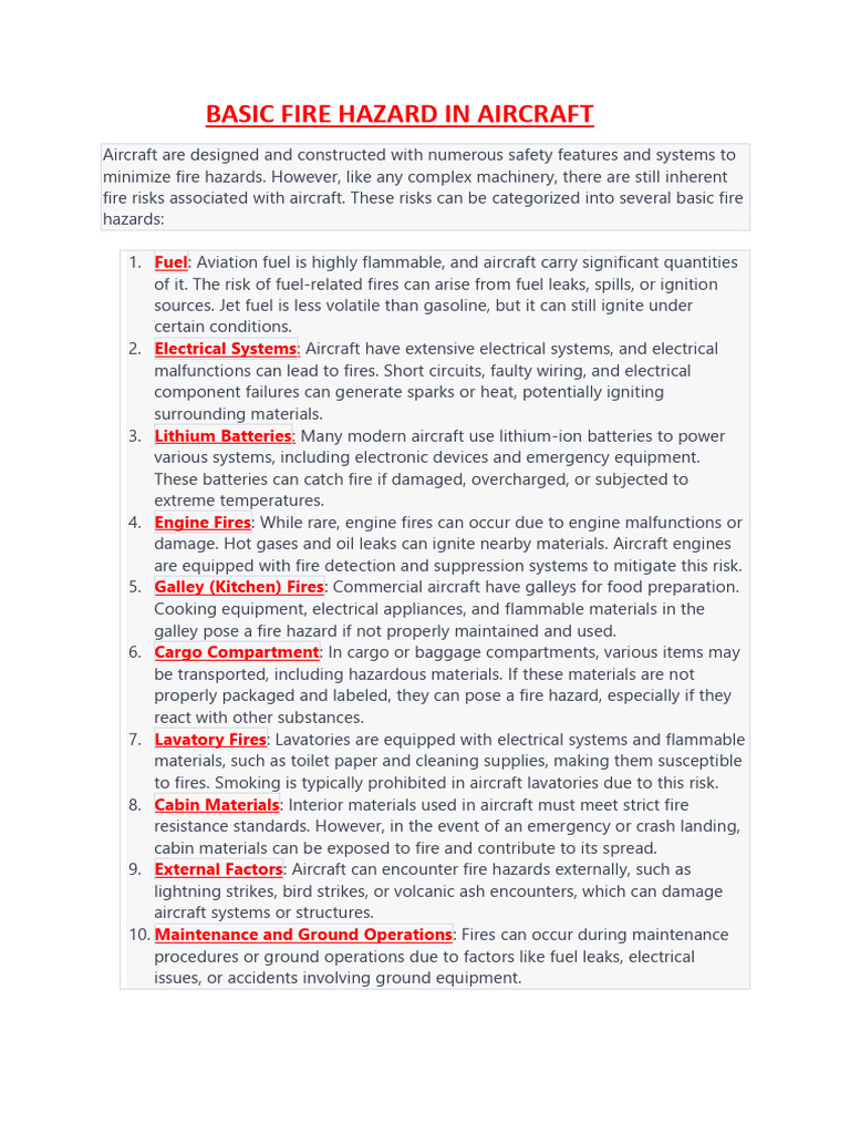Basic Fire Hazard in Aircraft | PDF | Fires