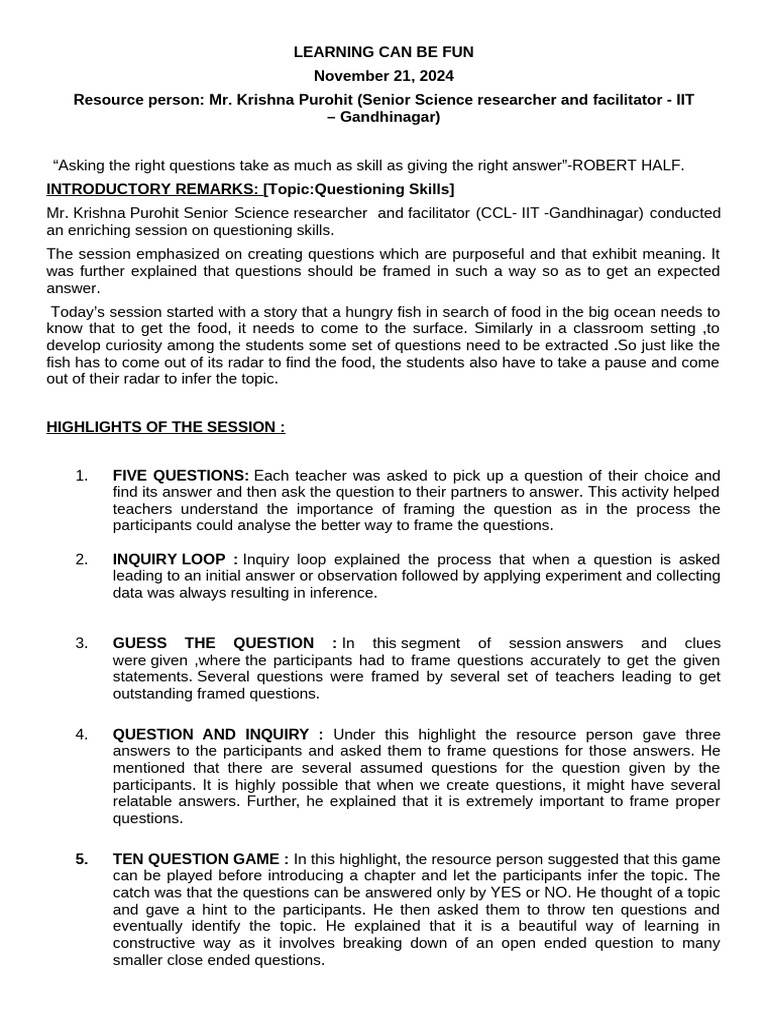 Maths Worksheets and A Report On Questioning Skills | PDF | Question ...