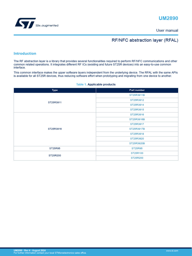 Um2890 RFNFC Abstraction Layer Rfal Stmicroelectronics | PDF ...
