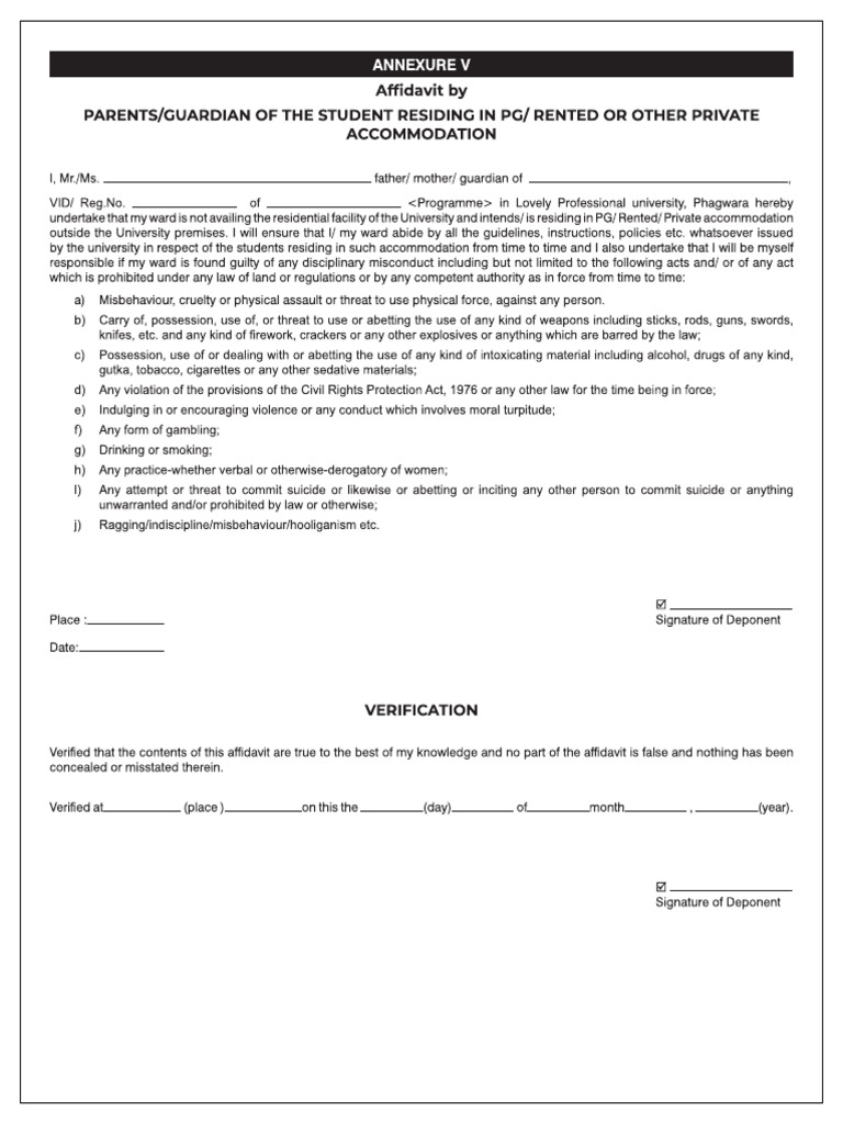 Annexure V AffidavitbyParentorGuardian ENG and HIN | PDF