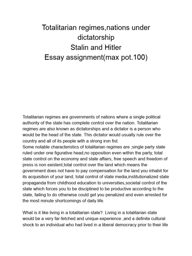 Totalitarian Regime Hitler Stalin | PDF | Joseph Stalin | Totalitarianism