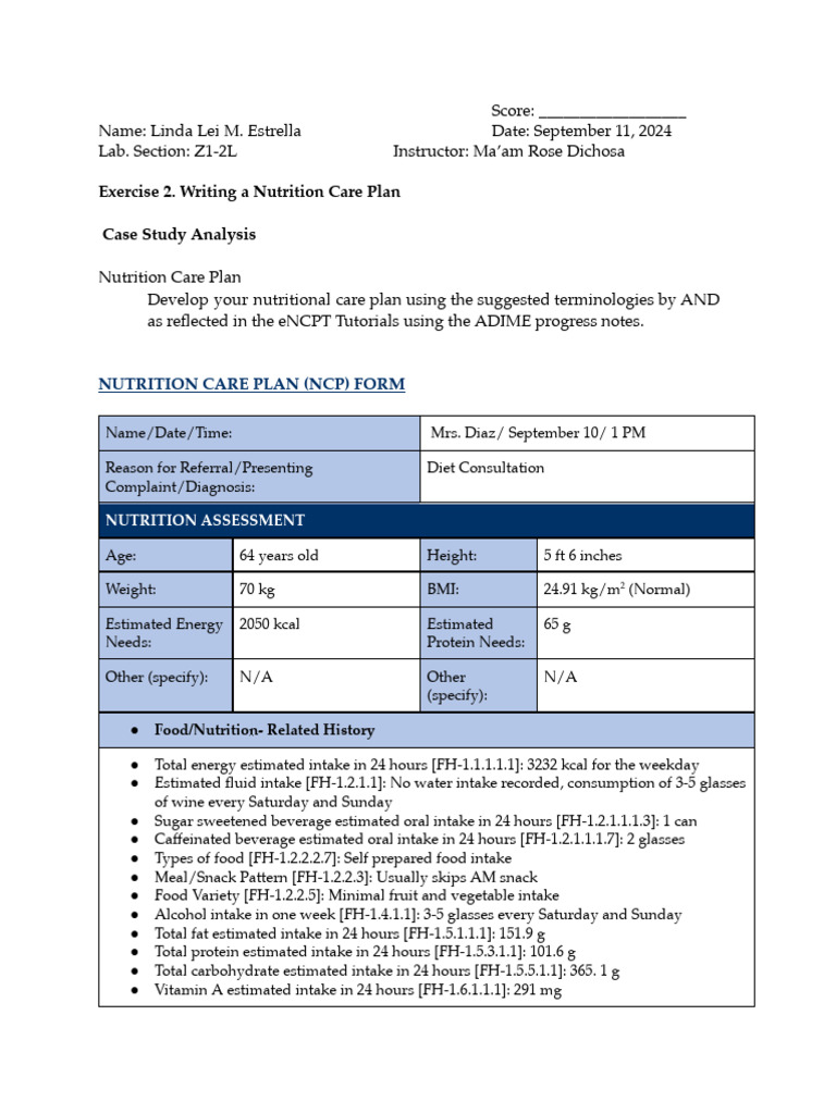 NCP Form | PDF | Foods | Nutrition