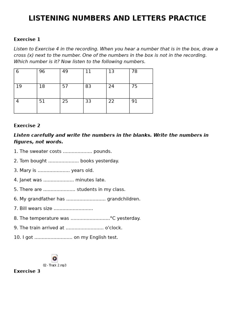 Listening Practice: Numbers & Letters | PDF | Transport