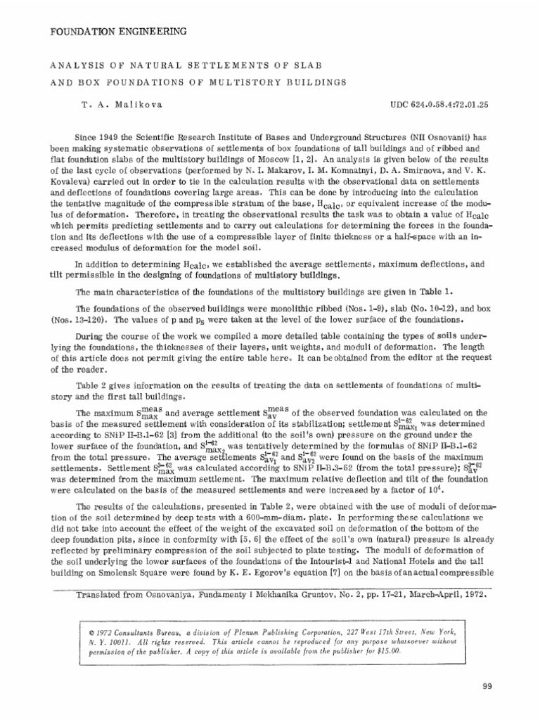 522-Analysis of natural settlements of slab and box foundations of multistory buildings | PDF ...