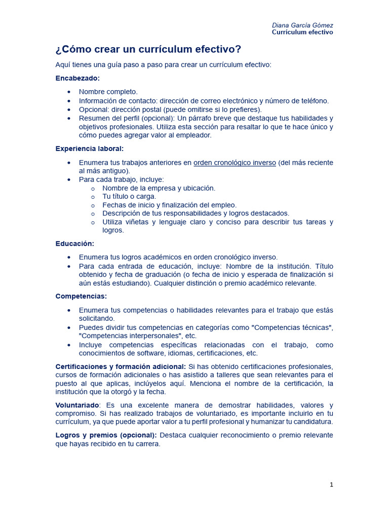 Cómo Crear Un Currículum Efectivo | PDF | Plan de estudios