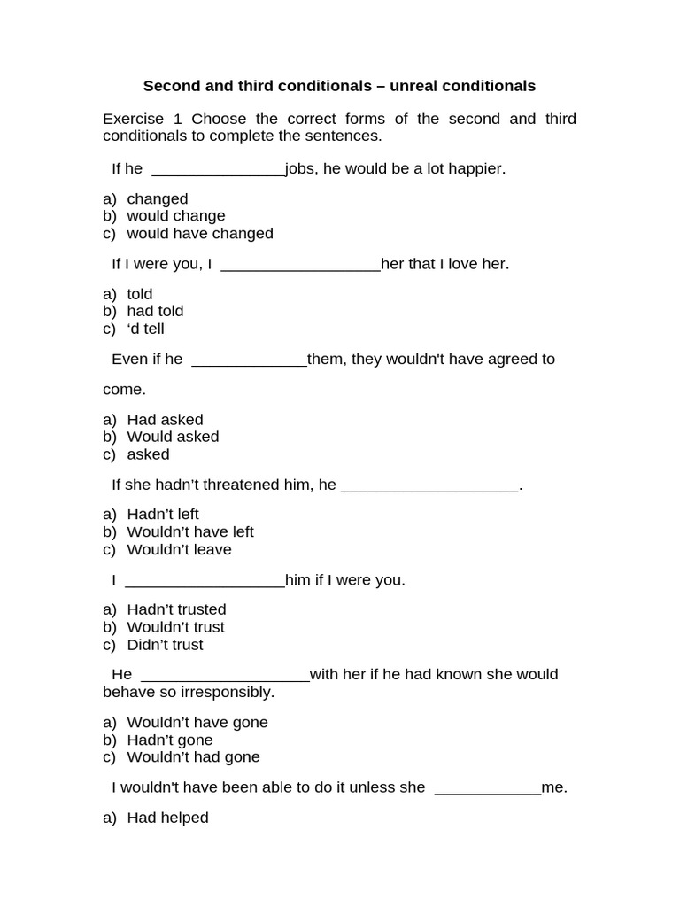 Second and third conditionals – unreal conditional | PDF | Water ...